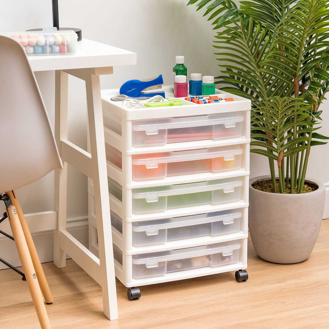 IRIS 5 Drawers Plastic Scrapbook Rolling Storage Cart with Organizer ...