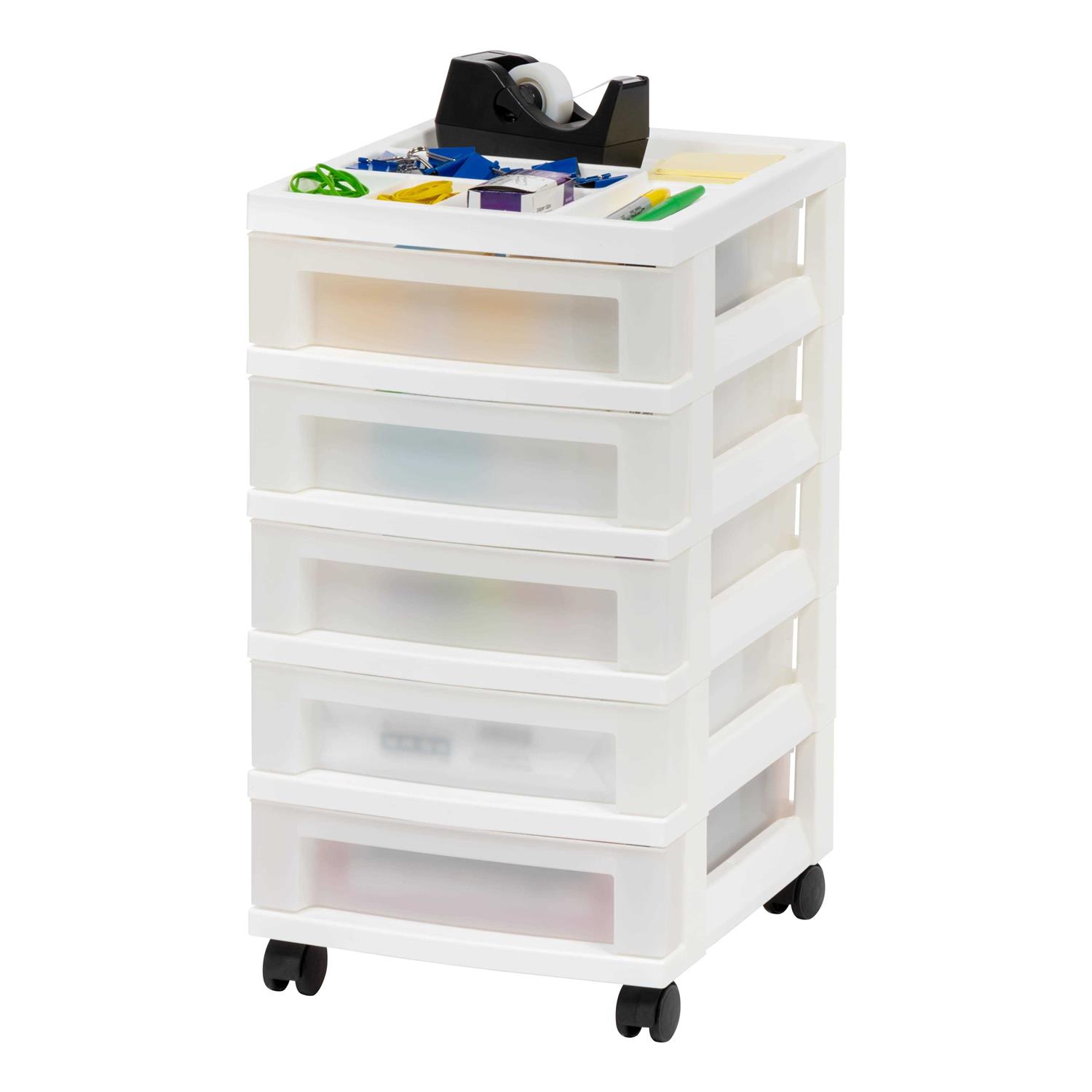 Iris 5 Drawer Storage Cart with Organizer Top - Home & Office Supplies ...